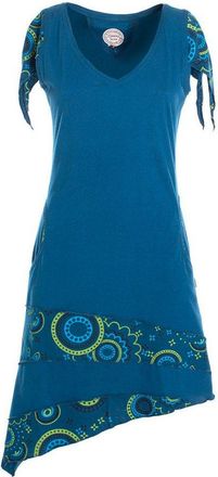 vishes Zipfelkleid Damen Baumwolle Patchwork Design asymmetrischer Ausschnitt mit Taschen Alternative Bekleidung, Ethno, Hippie, Retro Style
