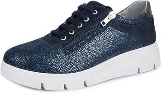 Jürgen Hirsch Baskets en cuir Comfort 06 pour femme, matériau stretch métallique, fermeture éclair, semelle intérieure DryGo amovible, bleu, 38 EU