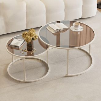 Generic Runde Couchtische, 2er-Set, Beistelltische, Satztische for Wohnzimmer/Schlafzimmer/Balkon/Büro/Wohnung, Durchmesser 80/60 cm(C)