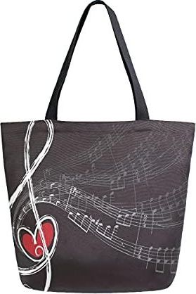 TropicalLife COZYhome Grand sac &agrave; main en toile rouge avec inscription &laquo; Love Music Note &raquo; pour femme