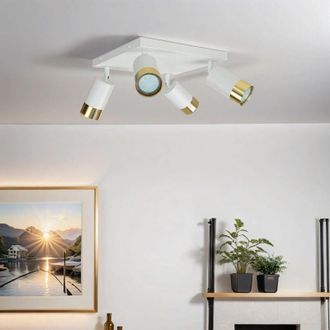 Licht-Erlebnisse Licht-erlebnisse - Deckenstrahler Aluminium GU10 verstellbar 25 cm breit in Weiß Gold 4-flammig Spot Lampe Decke