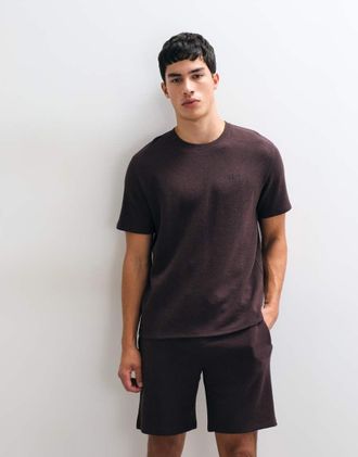 HUGO BOSS Waffel-T-Shirt als Kombiteil in Braun