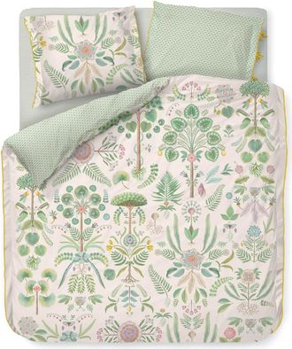 Pip Studio PiP Studio Bettwäsche Bamboleo Cremefarben Perkal Blumen Blätter Wurzeln Baum Farne Tropisch Grün, Größe:155 cm x 220 cm