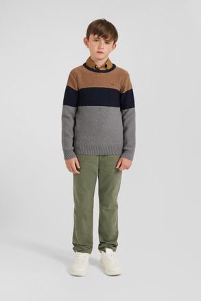 Eden Park Pull Col Rond Tricolore En Coton Noisette Coupe Regular