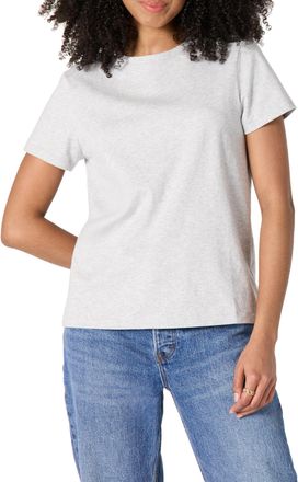 Amazon Essentials Damen Kurzarm-T-Shirt mit Rundhalsausschnitt, Regular Fit aus 100 % Baumwolle, Hellgrau Meliert, XXL