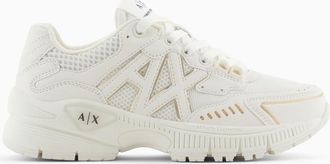 A|X Armani Exchange Women Speed Low Cut, mesh Detail, Big Side Logo Sneaker Off White 38.5