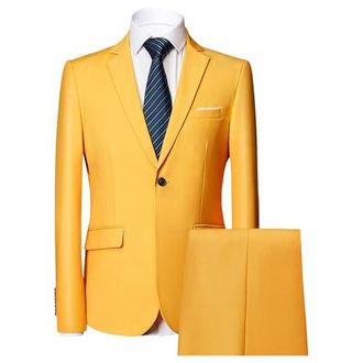Generic Blazer 2 pi&egrave;ces pour homme &agrave; 1 bouton - Veste solide et pantalon - Blazer &agrave; revers crant&eacute; pour mariage, bal de fin dann&eacute;e, f&ecirc;te, jaune, 4XL