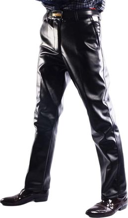 ORANDESIGNE Herren Slim Fit Soft PU Faux Leder Biker Hose Lederhosen wasserdichte Lederhose Weich Motorradhose Business Kunstleder Hosen Warme Winter Fleecehose H