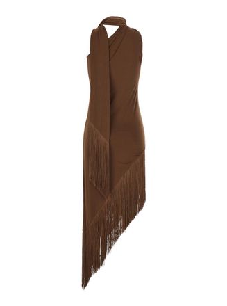 Taller Marmo Womens Dress With Frayed Edges - Brown