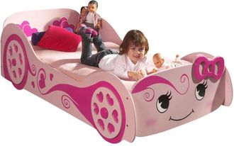 Les Tendances Les Tendances - Lit voiture 90x200 cm en bois MDF rose - Dimensions L 213 x H 68 x P 101 cm - Garantie 2 ans - Fabrication Belgique