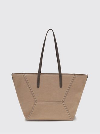 Brunello Cucinelli Sac cabas en coton avec doubles anses en cuir