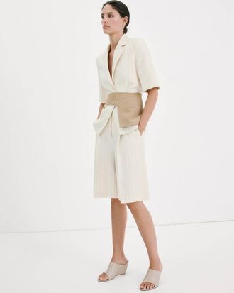 Mango Bermuda droit en lin &eacute;cru - Femme - 32 - MANGO