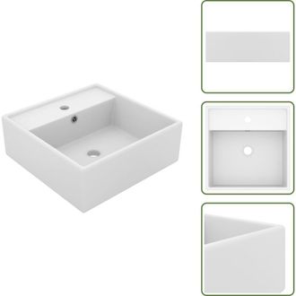 vidaXL Luxus-Waschbecken &Uuml;berlauf Quadratisch Matt Wei&szlig; 41x41 cm - Waschbecken - Keramikwaschbecken - Mattwei&szlig;es Waschbecken - Quadratisches Waschbecken