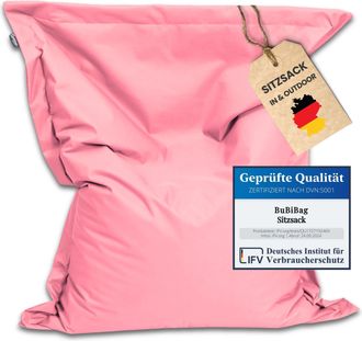 BuBiBag Riesen Sitzsack XXL mit Füllung, Outdoor Sitzsäcke für Kinder und Erwachsene, Beanbag mit waschbarem Bezug & über 3 Mio. EPS-Perlen (Puderrosa 190x145