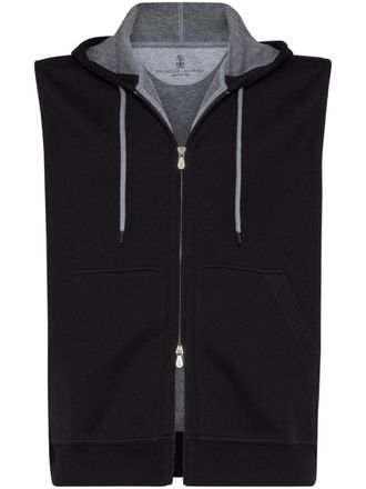 Brunello Cucinelli hoodie sans manches &agrave; fermeture zipp&eacute;e - Noir