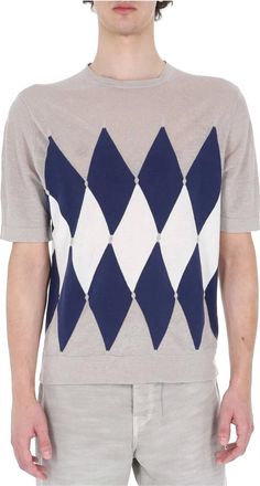 Ballantyne Homme, Tops, Multicolore, Taille: XL T-shirt girocollo in lino-cotone fantasia diamond argyle