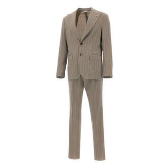 Manuel Ritz Homme, Costumes, Beige, Taille: XL Pinstriped Single-Breasted Suit