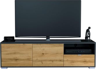 Vladon TV-Board Milano, Lowboard mit 2 Türen und 1 Schublade in Eiche Evoke, Made in Germany, Korpus Anthrazit matt (152,5 x 43 x 37 cm)