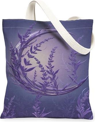 Generic Sacs fourre-tout en toile &agrave; motif floral lavande, sacs d&eacute;picerie r&eacute;utilisables, sacs d&eacute;picerie l&eacute;gers, lavables en toile F, violet, 13x15 Inch