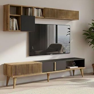 Dmora Wandregal Gemini 180x35x40 cm Braun, 11 B&ouml;den, 5 T&uuml;ren