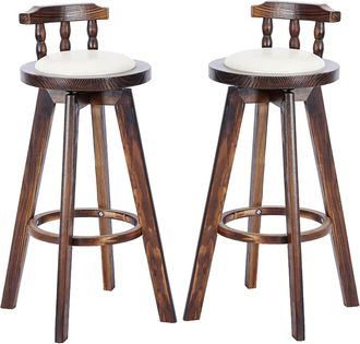 Generic Vintage-Barhocker, gepolsterte Sitzfl&auml;che mit R&uuml;ckenlehne aus PU-Leder, hohe St&uuml;hle f&uuml;r K&uuml;cheninsel, Kneipe, Bistro und Restaurant, Beine aus Massivho