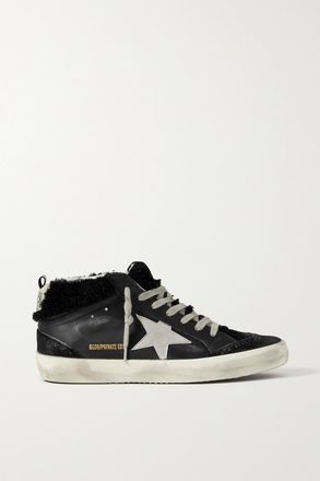 Golden Goose Mid Star Sneakers Aus Leder Und Veloursleder Mit Shearling-futter In Distressed-optik - Schwarz