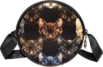 Generic Sac &agrave; bandouli&egrave;re rond pour femme, motif visages de chaton, petit sac &agrave; dos &agrave; bandouli&egrave;re avec fermeture &eacute;clair, bretelles r&eacute;glables, sac &agrave; main rond 