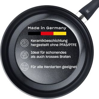 FISSLER Essential Black/Aluminiumpfanne-beschichtet (28 cm) Keramik-beschichtet, Bratpfanne hergestellt ohne PFAS/PTFE, Induktion - MADE IN GERMANY