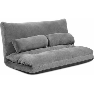 Costway Costway - 6-stufig einstellbares Bodensofa Sofabett mit 2 Kissen klappbar,Bodensessel, Bodenstuhl, Boden Sitzkissen mit R&uuml;ckenlehne, Klappsofa