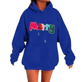 Generic Sweat à capuche décontracté « Merry Christmas » pour femme, lettres de Noël imprimées, grande taille pour femmes, chandail ample, pull de Noël plus co