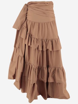 Chlo&eacute; Womens Skirt Ruffled Cotton Poplin Brown