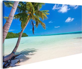 Islandburner Bild auf Leinwand Schöne Tropische Strand Exotische Insel Pazifik Palmen Weißer Sand Türkis Ozean Wasser Blauer Himmel Palau Wandbild Poster Kunstdruc