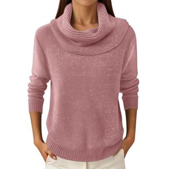 Generic Glitzer Pullover Damen Strickpullover Pailletten mit Langen &Auml;rmeln Locker Gestrickt Festliche Pullover Rollkragenpullover Oberteile Gl&auml;nzendes mit Was