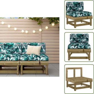 vidaXL Mittelsofa mit Kissen Kiefernholz Impr&auml;gniert - Holzsessel - Gartenstuhl - Outdoor M&ouml;bel - Lounge Set - Balkonm&ouml;bel