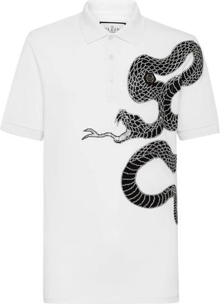 Philipp Plein Homme, Tops, Blanc, Taille: 3XL Slim Fit Polo SS Snake