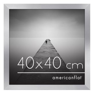 Americanflat Bilderrahmen 40x40 cm aus MDF-Holz mit bruchsicherem Plexi-Scheibe - Bilderrahmen quadratisch 40x40 mit integrierter Aufh&auml;ngung f&uuml;r die Wand - Silber