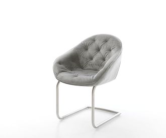 DELIFE Freischwinger Gaio-Flex Samt Grau Freischwinger rund Edelstahl, Esszimmerst&uuml;hle