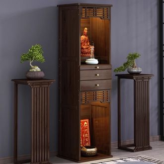 Generic Gebetsaltar, pers&ouml;nlicher Schrein-Altartisch, Bambus-Buddha-Nischenaltarschrank, Meditationstisch, chinesischer Schrankaltar mit Schublade, offene Opf