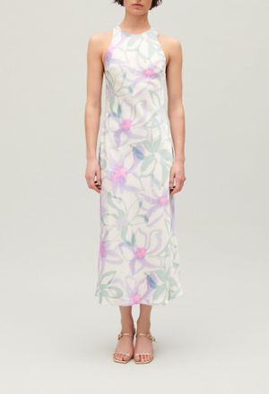 Claudie Pierlot Langes, satiniertes Kleid mit Printmotiv