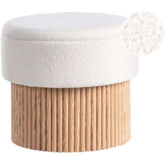 Beliani Beliani - Pouf de Rangement en Boucl&eacute; Si&egrave;ge Rembourr&eacute; Base en Bois Rond Table Basse Occasionnelle Blanc Cass&eacute; Richey