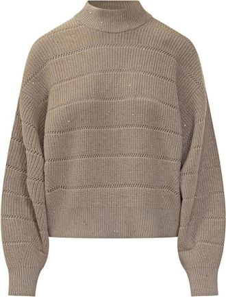 Brunello Cucinelli Femme, Pulls, Brun, Taille: 42 FR Pull &agrave; col roul&eacute; c&ocirc;tel&eacute;