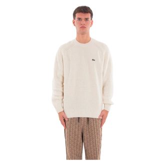 Lacoste Homme, Pulls, Blanc, Taille: M Pull Col Rond en Laine Card&eacute;e &Eacute;paisse