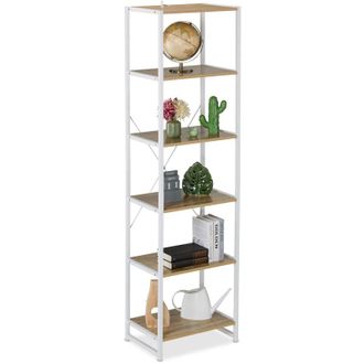 Relaxdays Relaxdays Biblioth&egrave;que, &Eacute;tag&egrave;re sur pied, HxLxP: 180 x 50 x 35 cm, 6 niveaux ouverts, meuble dappoint, blanc/naturel