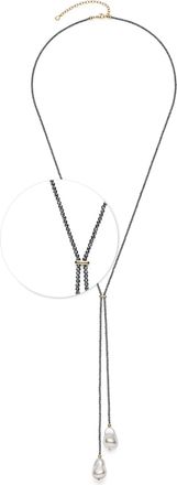 Leonardo Halskette Sophie - lange Y-Kette aus goldfarbenem Edelstahl - kleine facettierte Hämatit-Kugeln und zwei Imitationsperlen - 70-77 cm Länge - Schmuck G