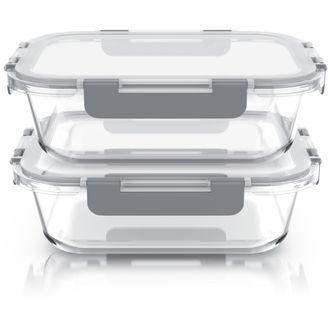 Arendo Glas Frischhaltedosen Vorratsdosen f&uuml;r Lebensmittel mit Deckel luftdicht - 2er Set - 1500 ml - f&uuml;r Mikrowelle Ofen Gefrierschrank - Sp&uuml;lmaschinen geei