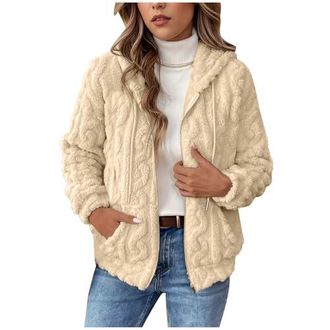 Generic Polaire &Agrave; Capuche pour Femme Manteaux Peluche Zipp&eacute;e &Eacute;paissir Garder Cardigan D&eacute;contract&eacute;e Hooded Coat Mode Hiver Outerwear