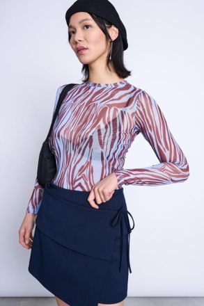 JAN 'N JUNE Damen vegan Langarm-Shirt Aus Mesh Dora Blau Zebra-Muster