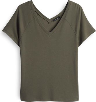 OPUS Damen Kurzarmshirt | SAVELLA Slim Jerseyshirt mit feiner Rippstruktur Olive Leaf, 42