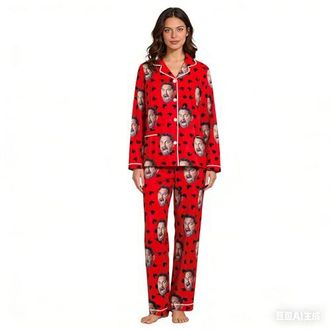 Generic Ensemble de pyjama personnalis&eacute; pour femme avec photo - Impression personnalisable de famille et danimaux domestiques, manches longues en soie de lait