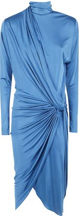 Balmain Midi Dress Long Sleeves Draped Viscose Jersey